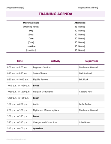 Free Training Agenda Templates (Formats)