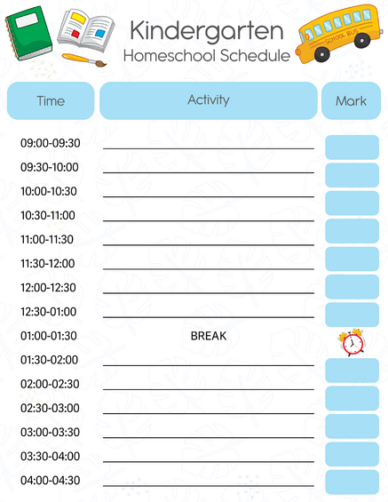16 Free Kindergarten Homeschool Schedule Templates