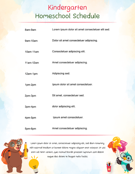 16 Free Kindergarten Homeschool Schedule Templates
