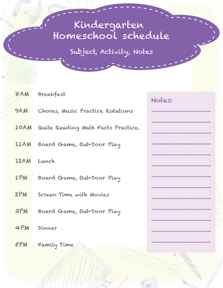 16 Free Kindergarten Homeschool Schedule Templates
