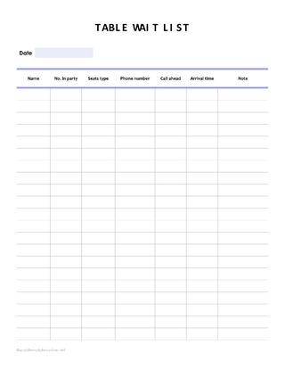 Free Restaurant Waitlist Templates | Excel, Word
