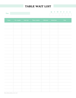 Free Restaurant Waitlist Templates | Excel, Word