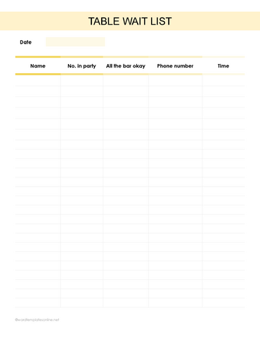 Free Restaurant Waitlist Templates | Excel, Word