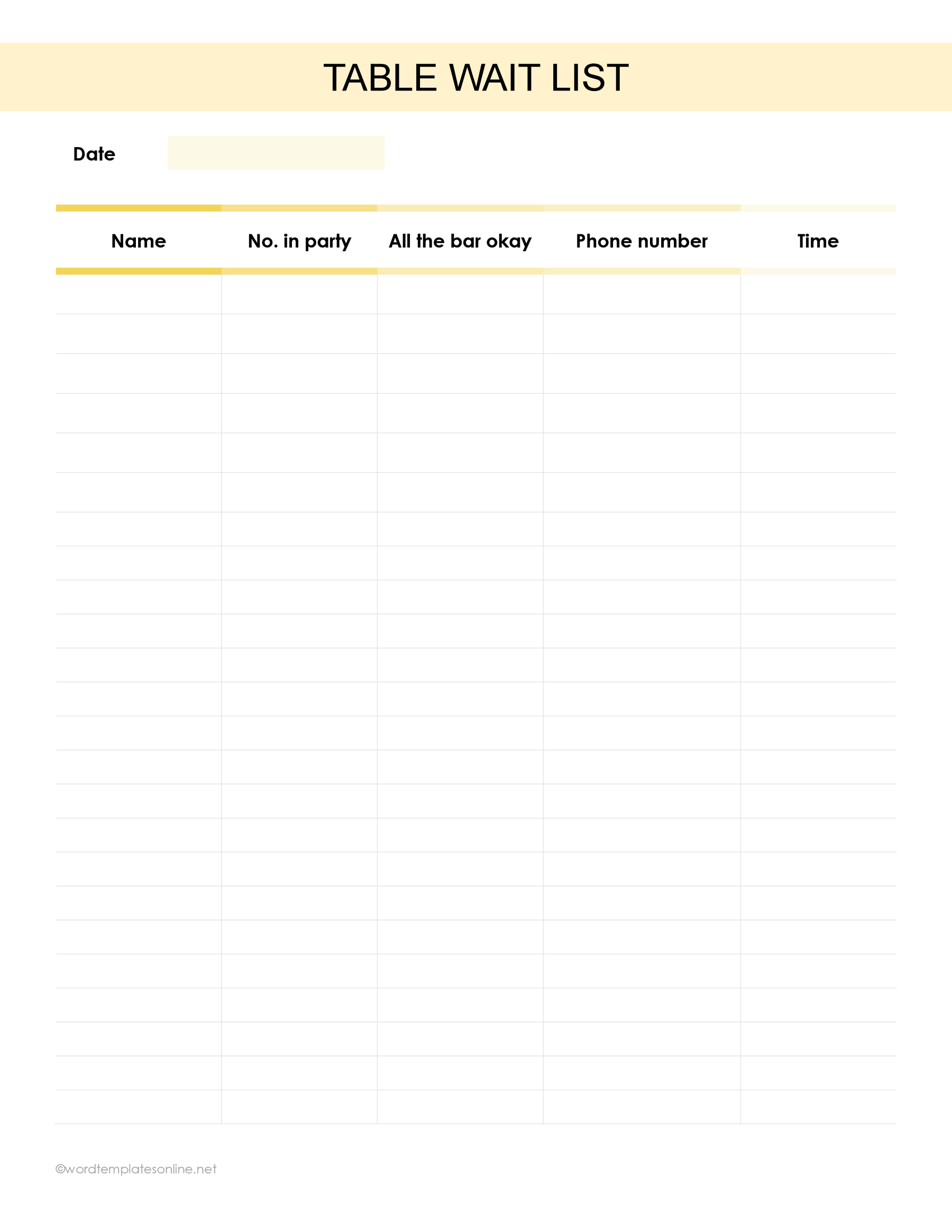 Free Restaurant Waitlist Templates | Excel, Word