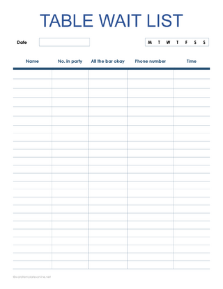 Free Restaurant Waitlist Templates | Excel, Word