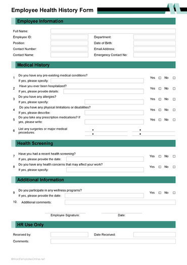 6 Free Health History (Medical) Forms | Word - Google Docs