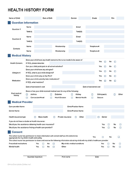 6 Free Health History (Medical) Forms | Word - Google Docs