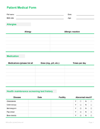 6 Free Health History (Medical) Forms | Word - Google Docs