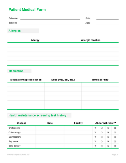 6 Free Health History (Medical) Forms | Word - Google Docs