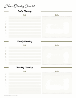 Printable House Cleaning Checklist Templates