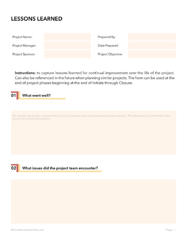 Free Lesson Learned Templates [Word - Excel]