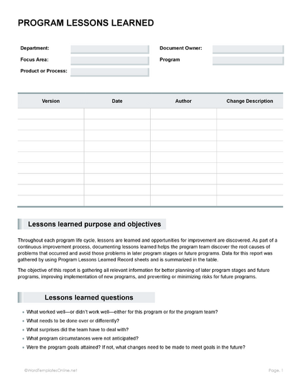 Free Lesson Learned Templates [Word - Excel]