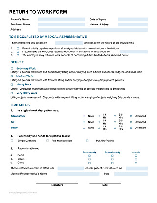 Free Return to Work Release Forms [Word - Google Docs]