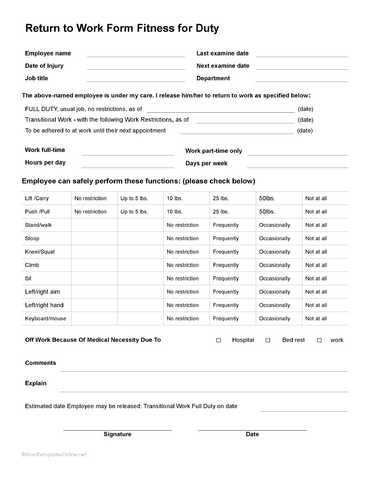 Free Return to Work Release Forms [Word - Google Docs]