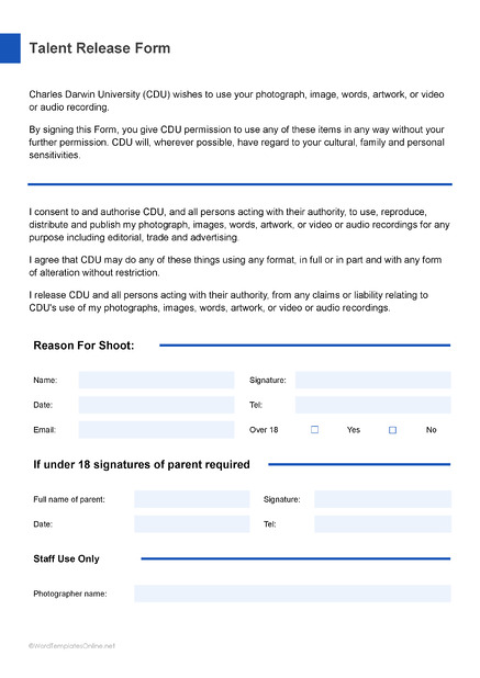 6 Free Talent Release Form Templates | Word - Google Docs