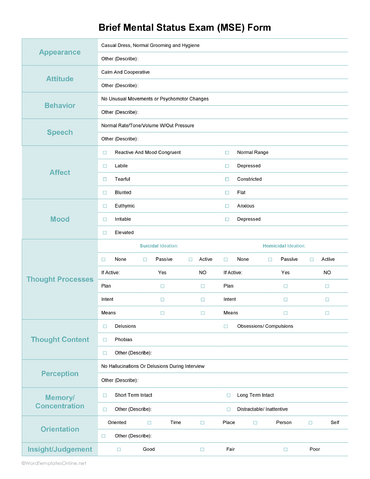 Free Mental Status Exam Templates - Word, Google Docs