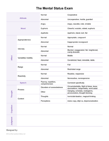 Free Mental Status Exam Templates - Word, Google Docs