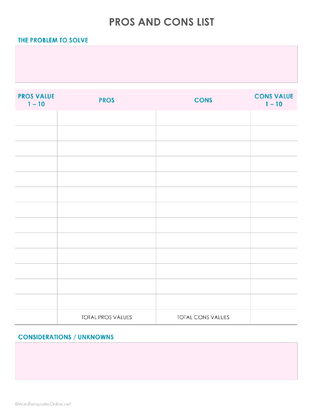 Pros and Cons List Templates (Free Download)