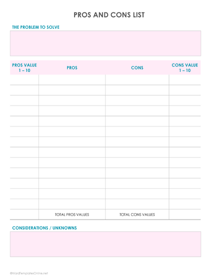 Pros and Cons List Templates (Free Download)