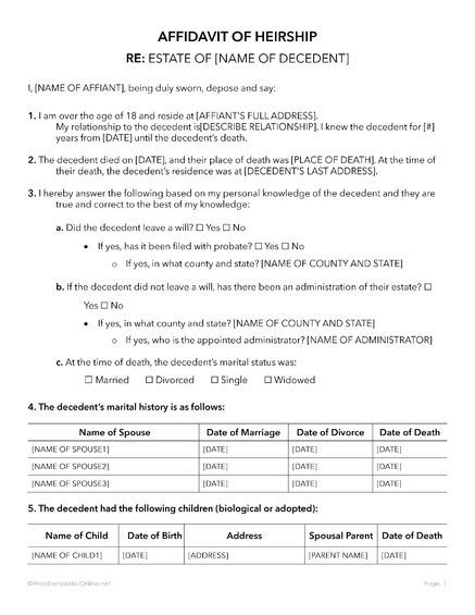 Free Affidavit of Heirship Form | Word - Google Docs