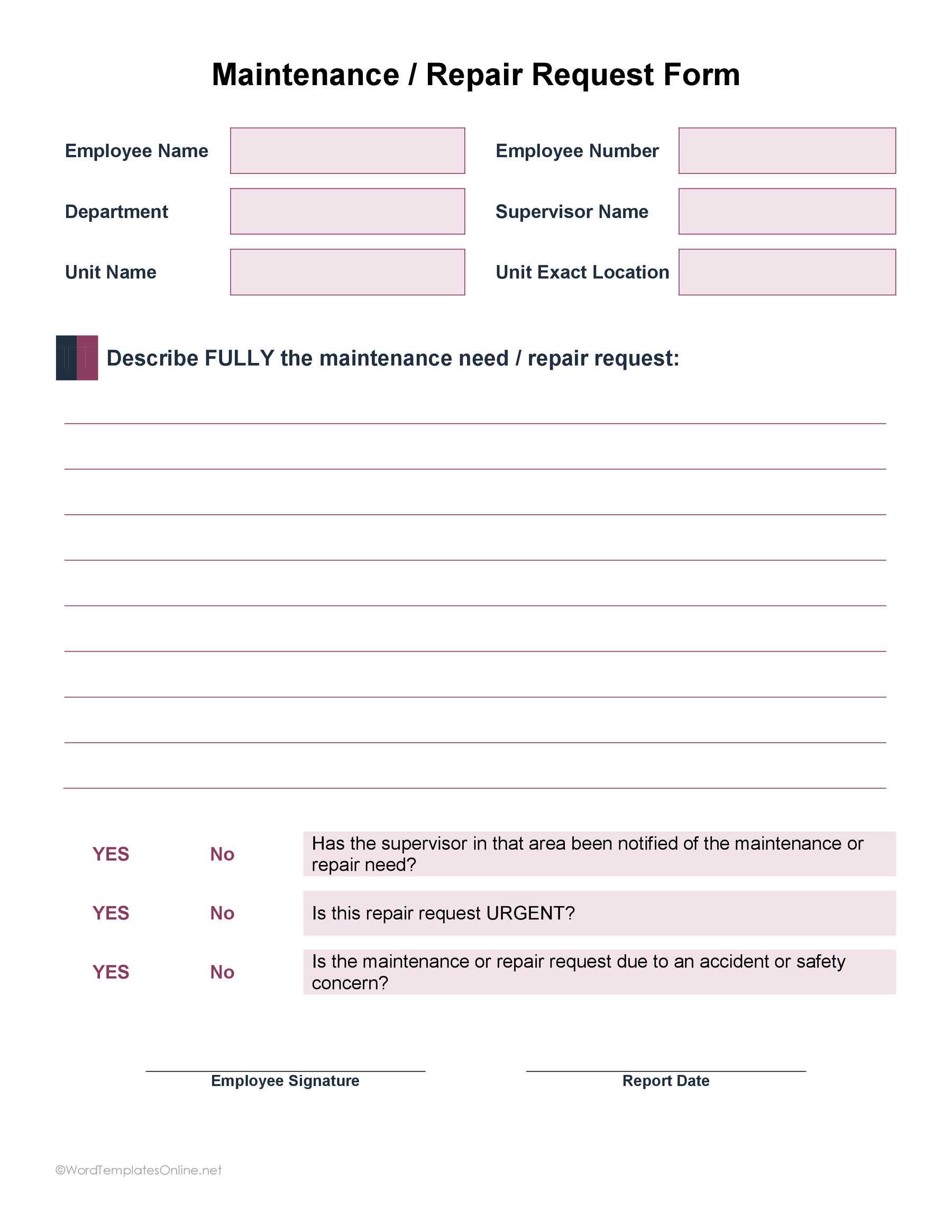 Free Maintenance Request Forms to Handle Repairs