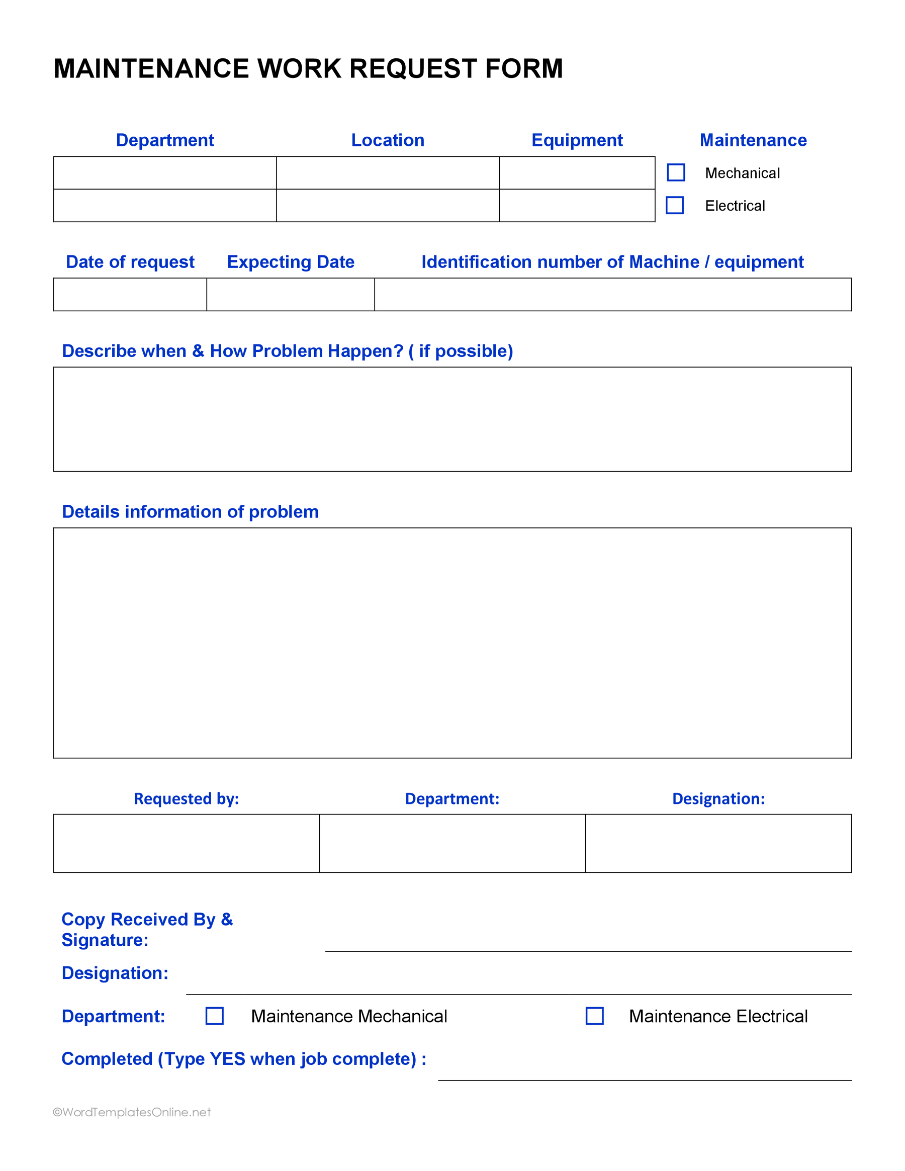 Free Maintenance Request Forms to Handle Repairs
