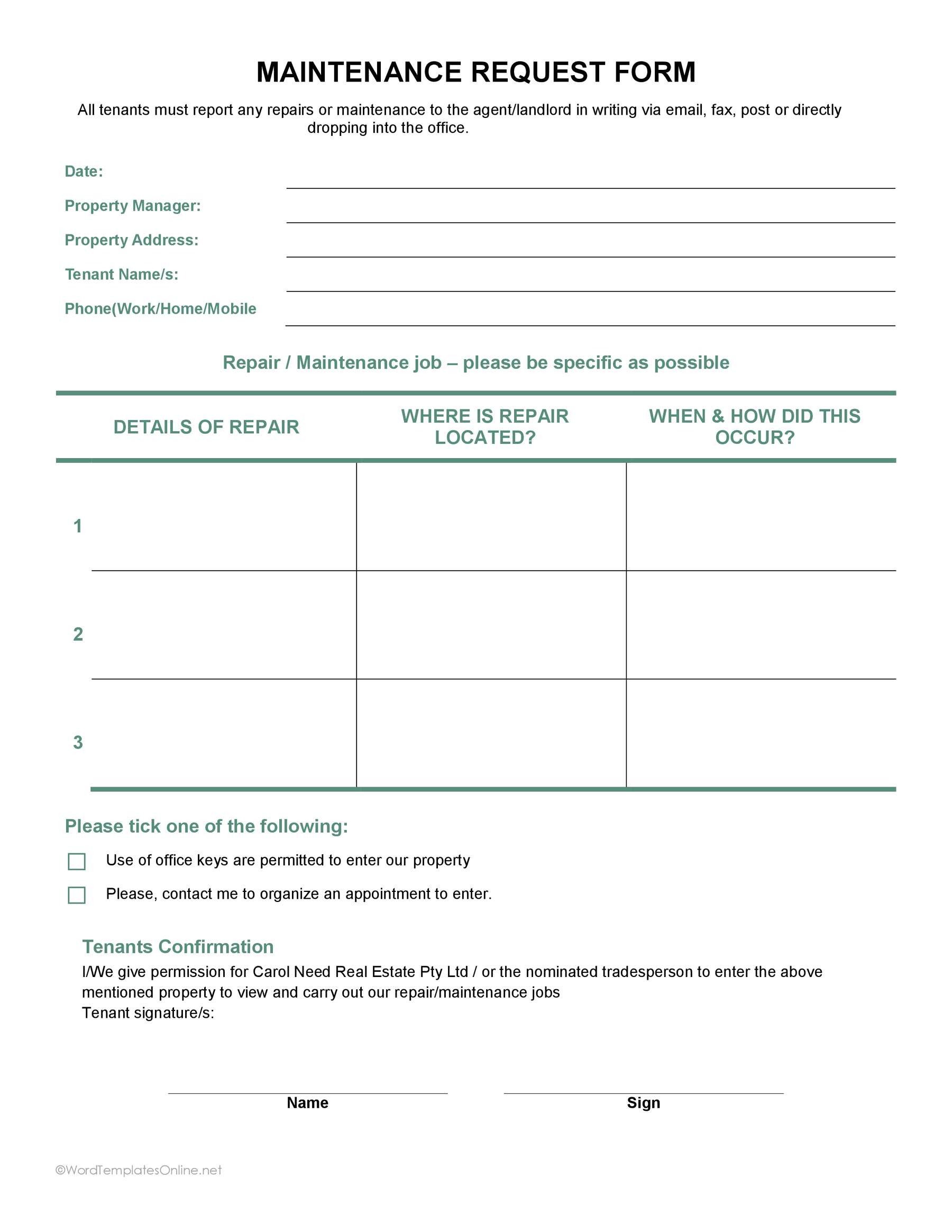 Free Maintenance Request Forms to Handle Repairs
