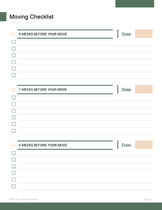 Printable Moving Checklist Templates - Word & Excel