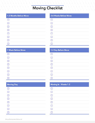 Printable Moving Checklist Templates - Word & Excel