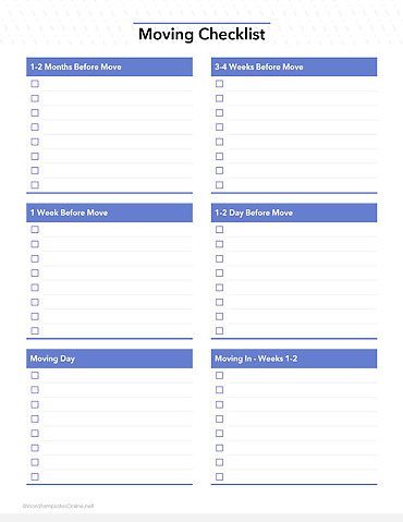Printable Moving Checklist Templates - Word & Excel