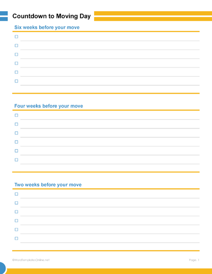 Printable Moving Checklist Templates - Word & Excel