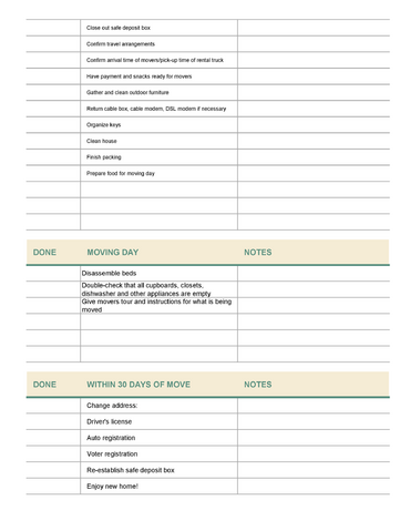 Printable Moving Checklist Templates - Word & Excel