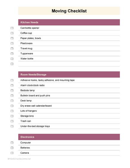 Printable Moving Checklist Templates - Word & Excel