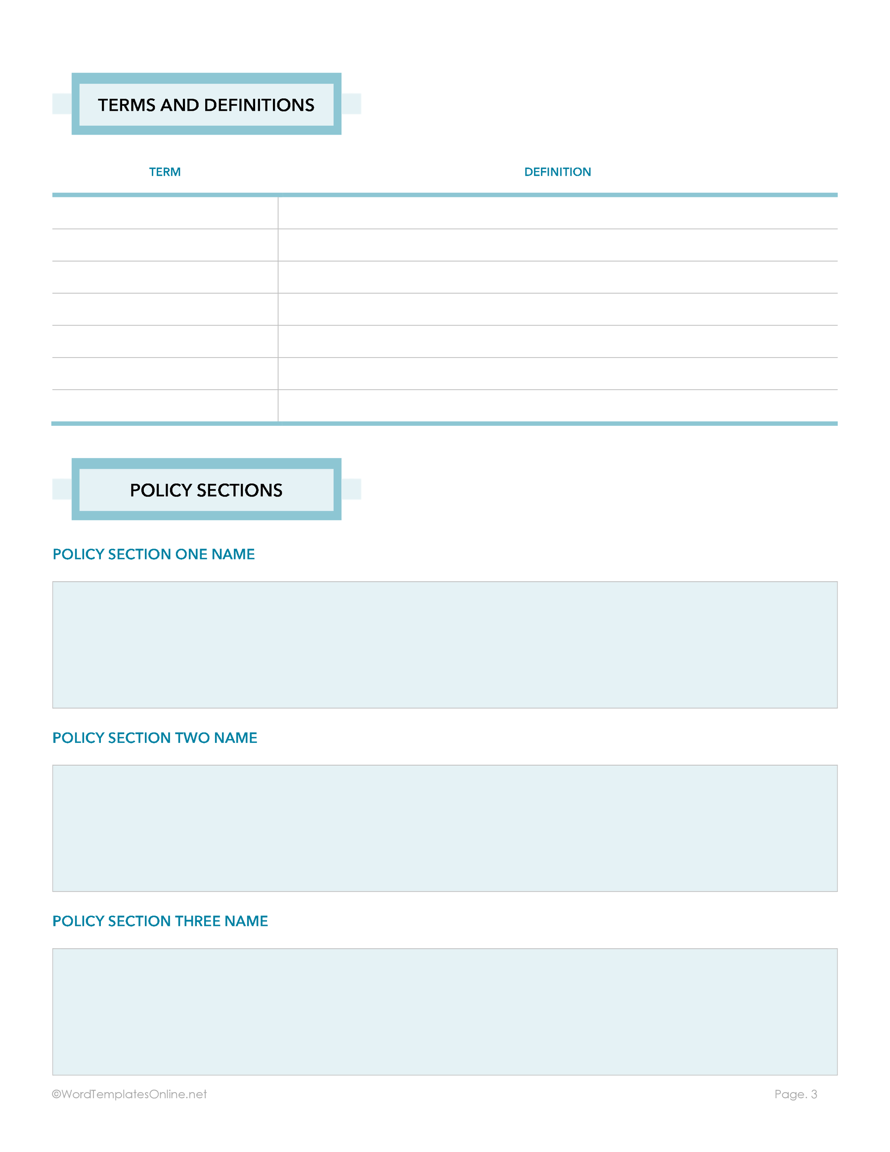 Free Policy and Procedure Templates > Edit & Printable