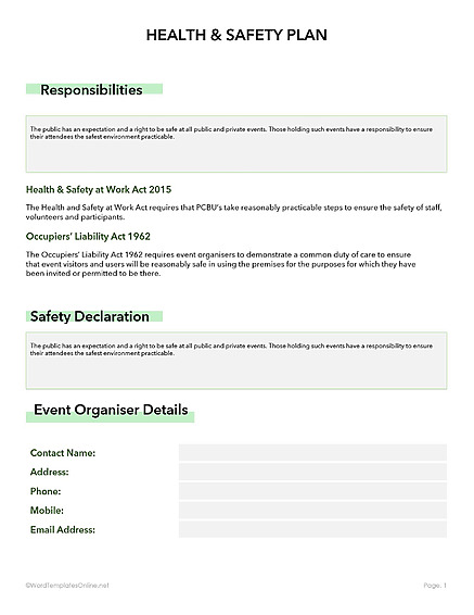 Free Safety Plan Templates 5 Types