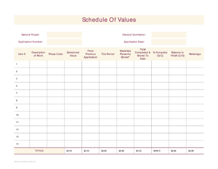 Free Schedule of Value Templates (Excel / Word)