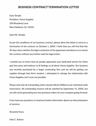 Sample Letter of Termination for Purchase / Sale Agreements