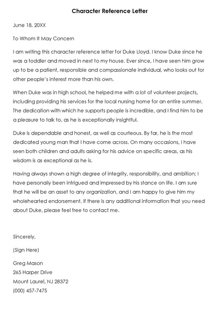 Character Reference Letter Examples (Court, Immigration)