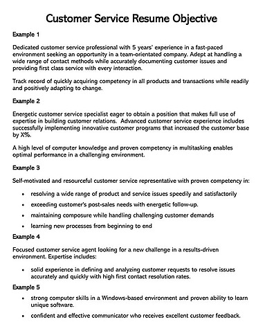 Customer Service Resume Objective Examples (Ideas & Tips)