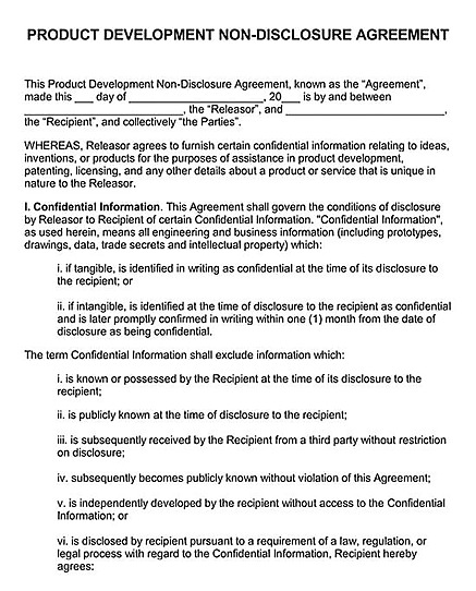 Free Unilateral (1-way) Non-Disclosure Agreement Template