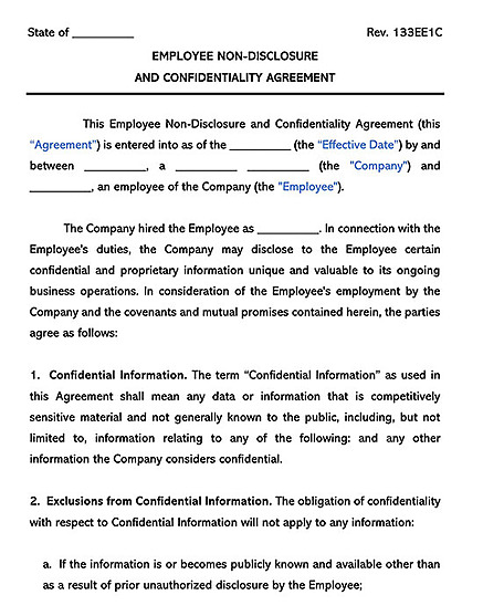 Free Unilateral (1-way) Non-Disclosure Agreement Template