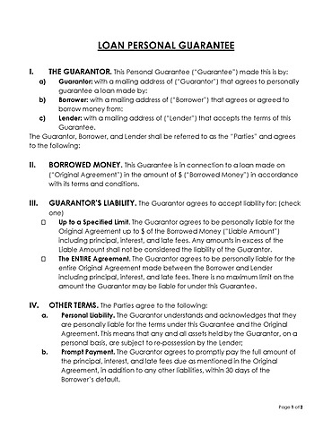 Free Personal Guarantee Forms for Loan (Word | PDF)