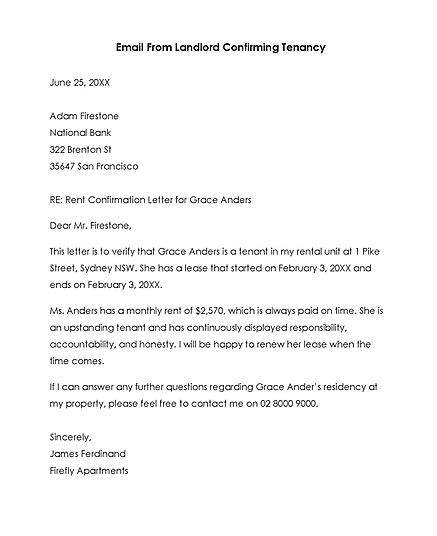 Sample Letters From Landlord Confirming Tenancy