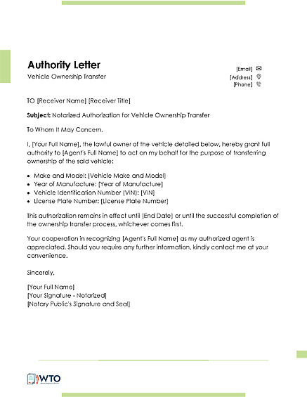 12 Free Vehicle Authorization Letter Templates