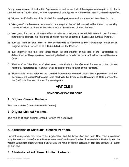 Free Limited Partnership Agreement Template - Word | GDocs