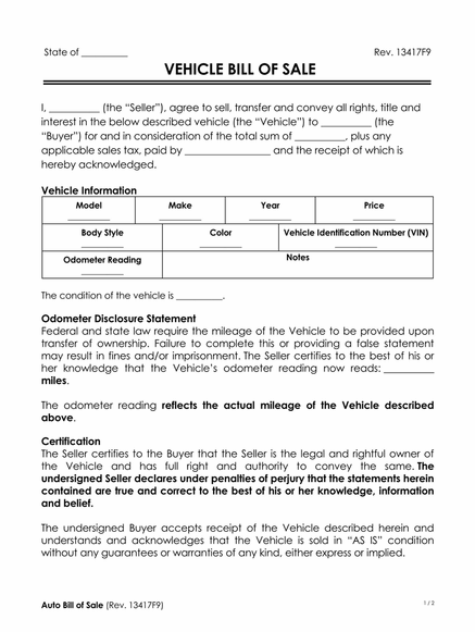 Free Vermont Vehicle Bill of Sale | Form VT-005