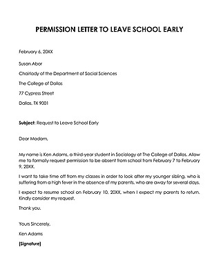 Sample Permission Letters to Leave Early from Office