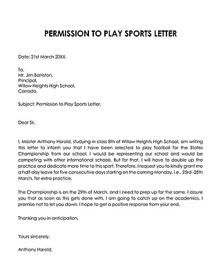 Permission (Consent) Letter to Participate in School Activity