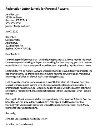 14 Samples of Resignation Letter Due to Personal Reasons