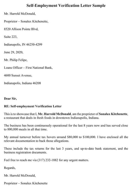 Self-Employment (Income) Verification Letter | Sample & Examples